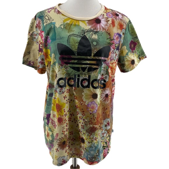 adidas | Tops | Adidas Floral Print Logo Short Sleeve Top | Poshmark